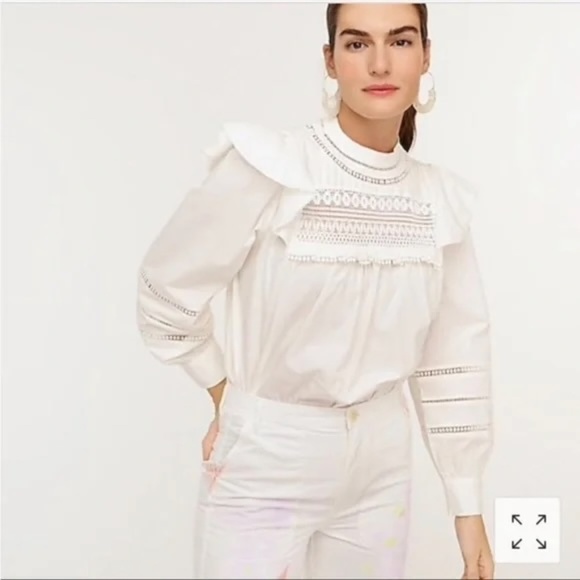 J. Crew | Tops | J Crew Crocheted Lace Ruffle Blouse Ivory Ex | Poshmark